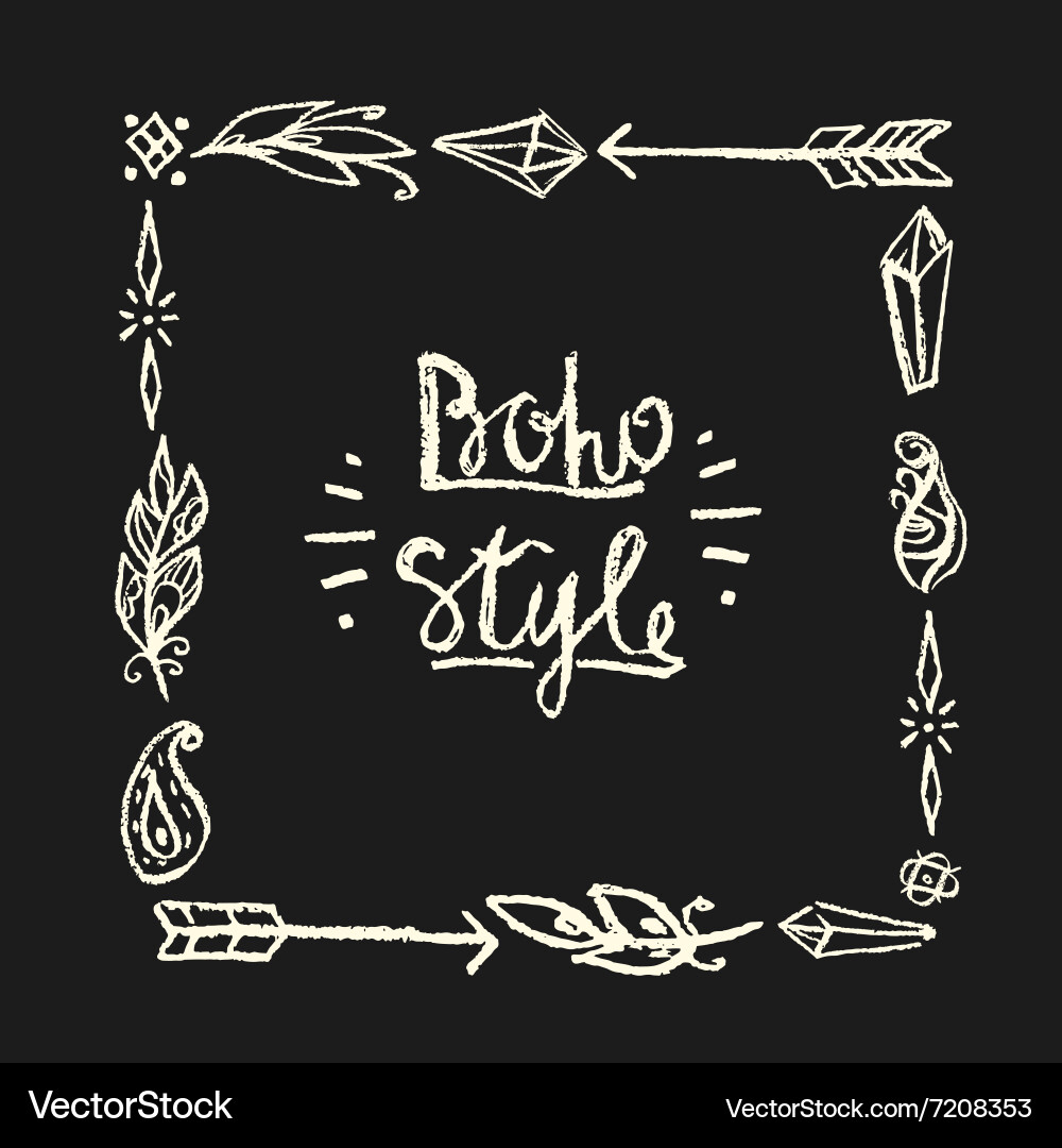 Frame square drawn in chalk boho style Royalty Free Vector