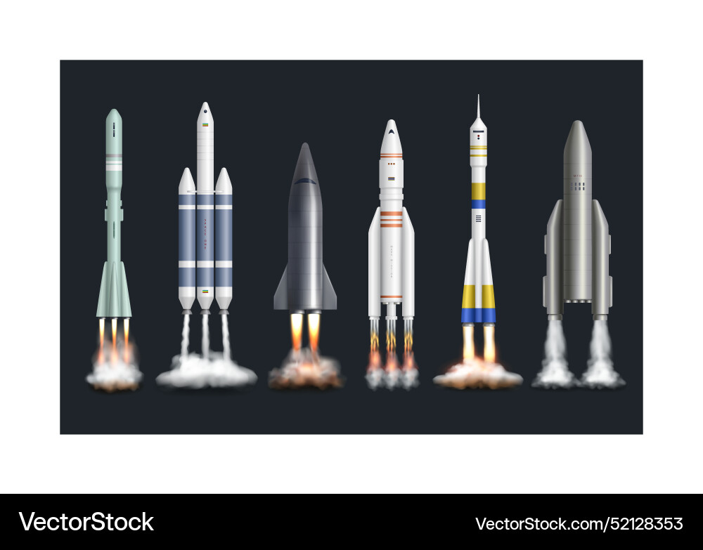 Rocket launch template smoke fire and flame Vector Image