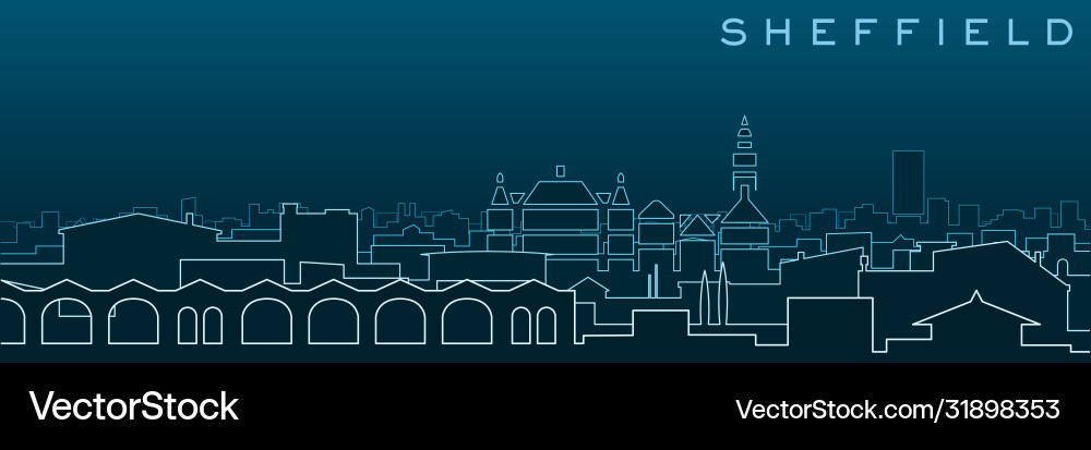 Sheffield multiple lines skyline and landmarks Vector Image