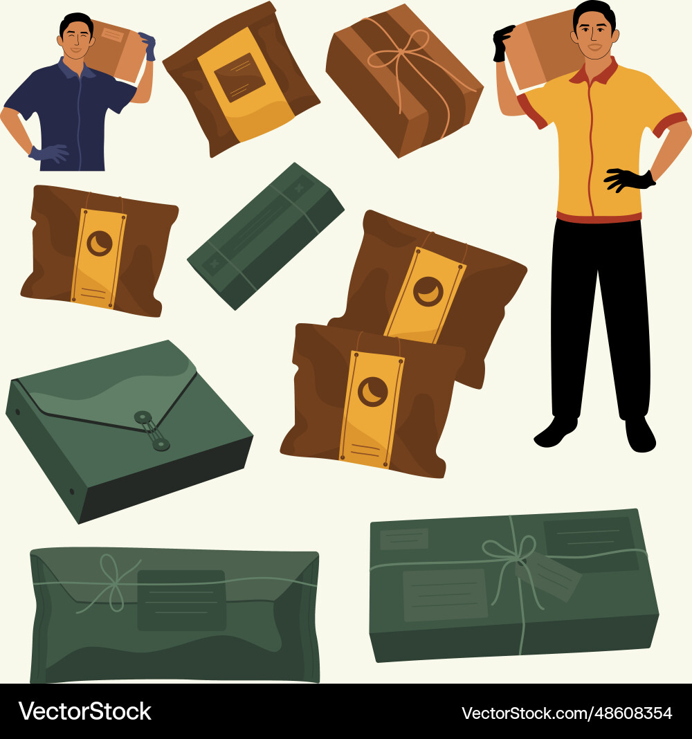 Green package box and courier Royalty Free Vector Image