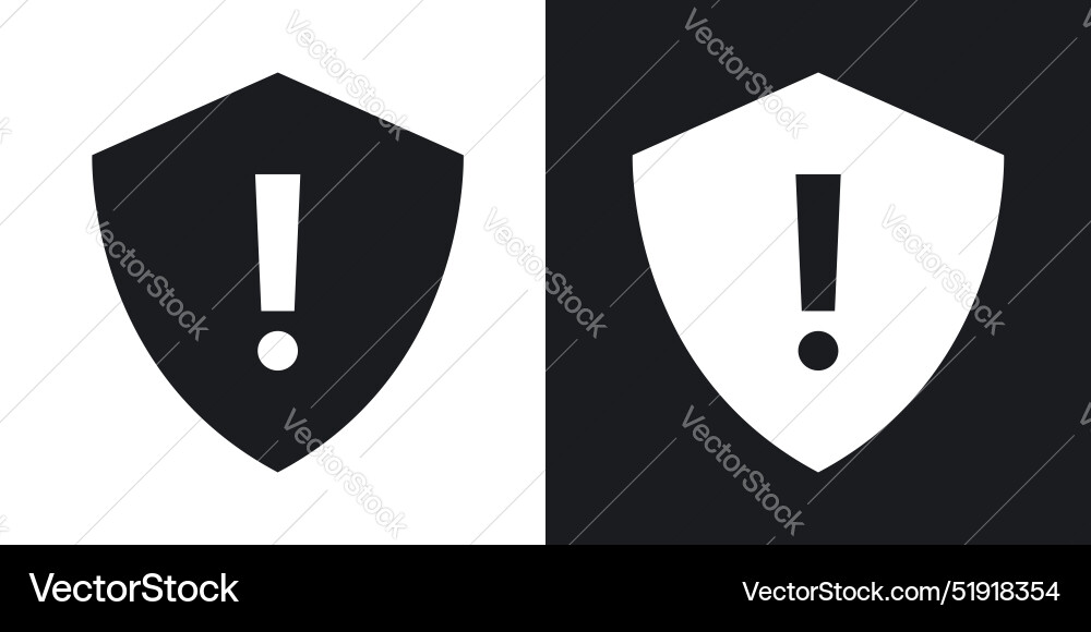 Shield exclamation icon set in solid black Vector Image