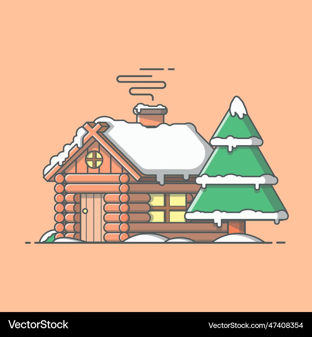 Snow cabin in winter cartoon Royalty Free Vector Image