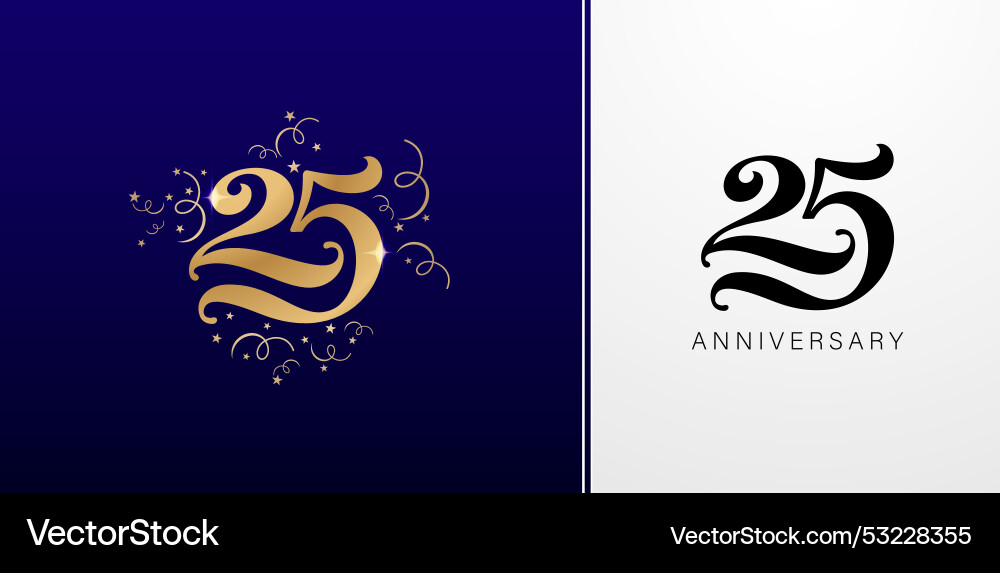 25th anniversary logo design template with gold Vector Image