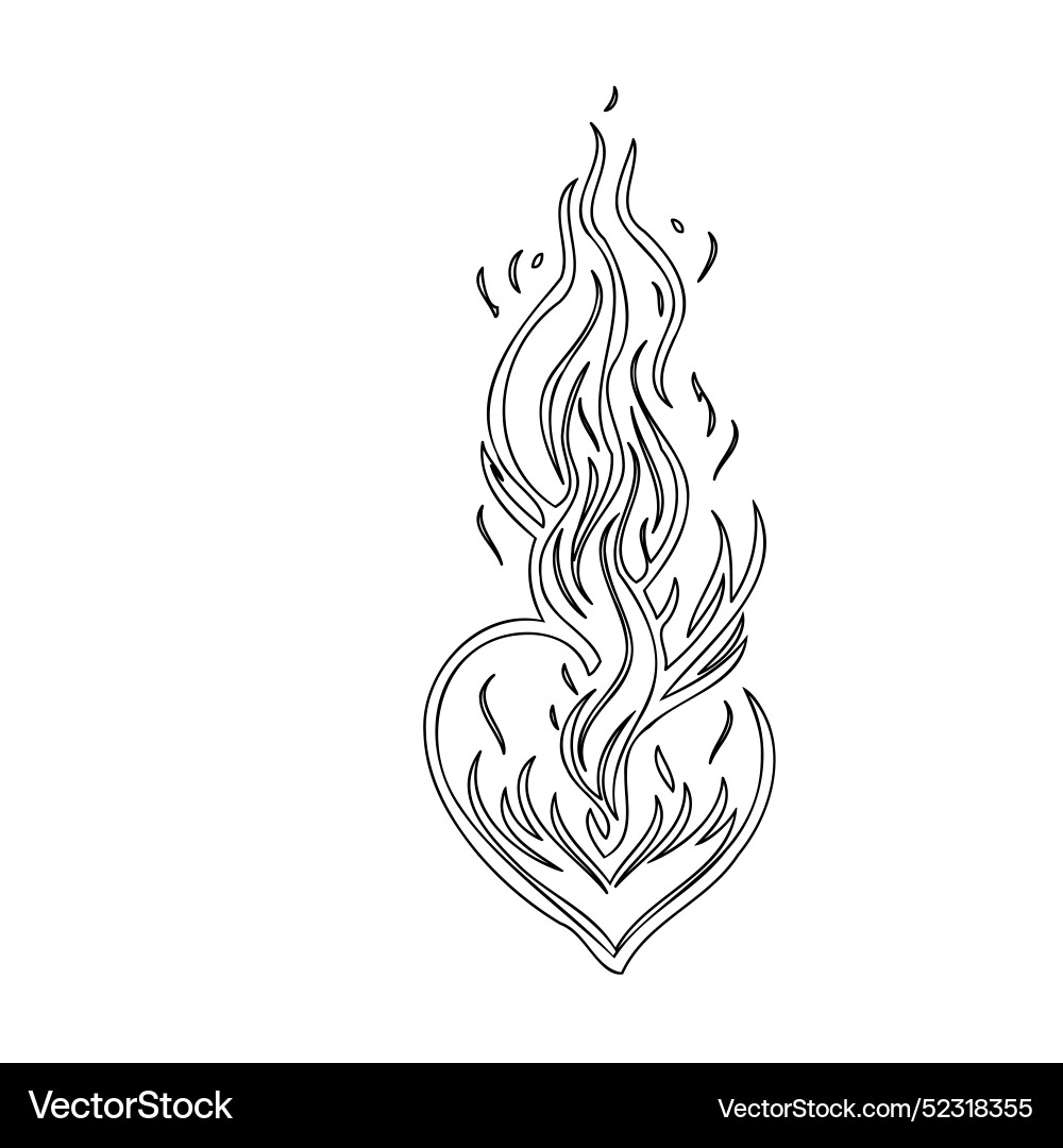 Candle flame fire heart outline sketch Royalty Free Vector