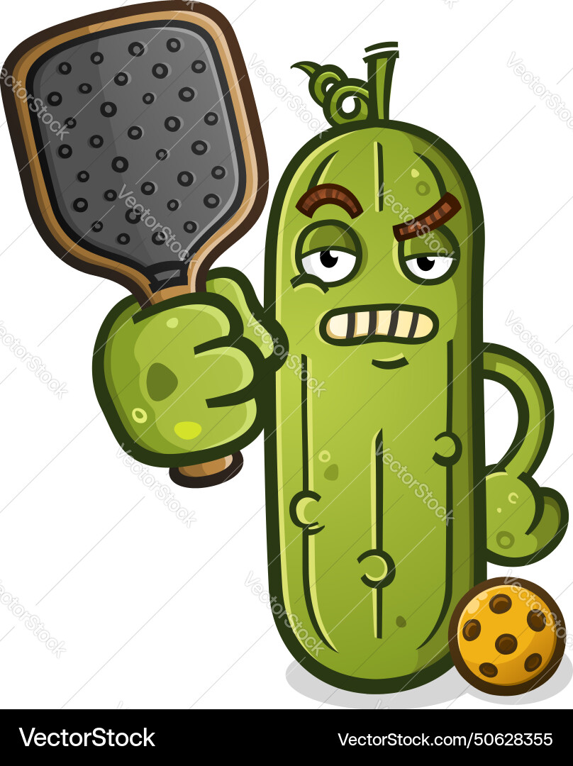 Grumpy old pickleball cartoon holding a big paddle