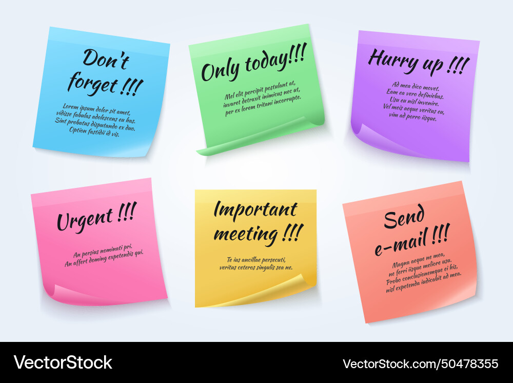 Sticky notes urgent paper memo set Royalty Free Vector Image