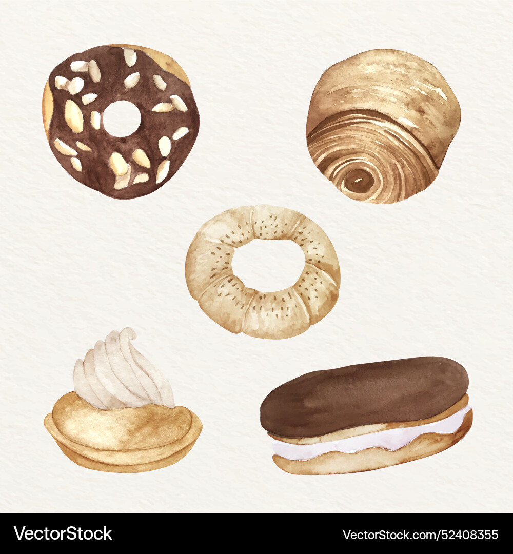 Watercolor bakery elements collection Royalty Free Vector