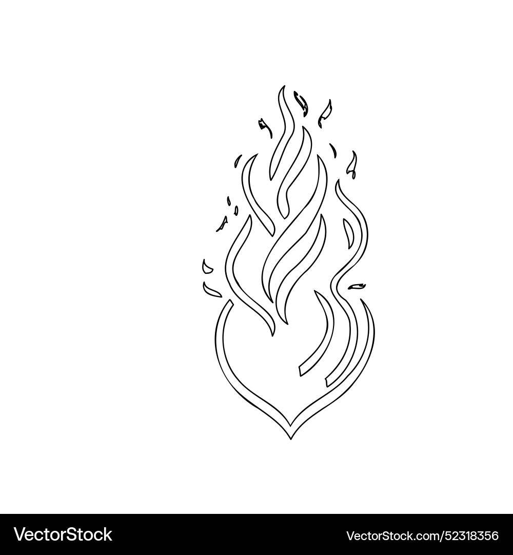 Candle flame fire heart outline sketch Royalty Free Vector