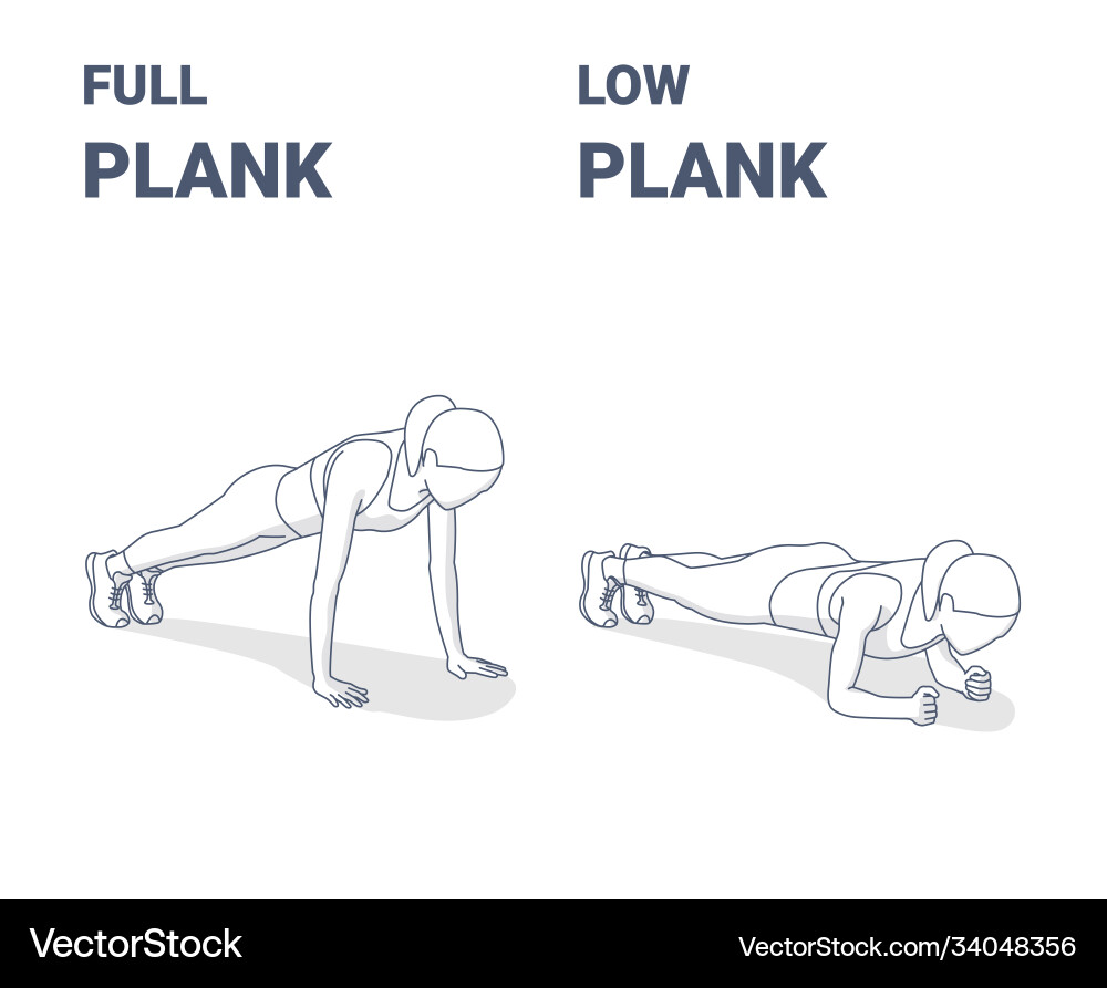 Full plank and elbow girl abs home workout Vector Image