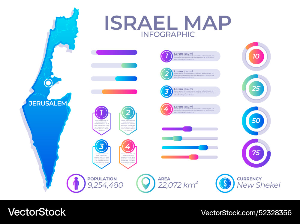 Gradient infographic map of israel Royalty Free Vector Image