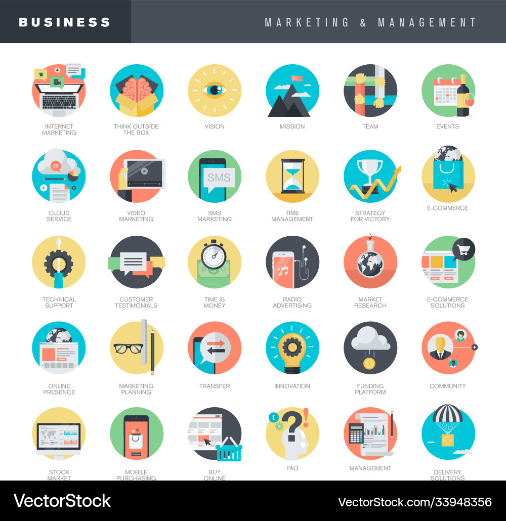 Marketing & Management Icons Royalty Free Vector Image