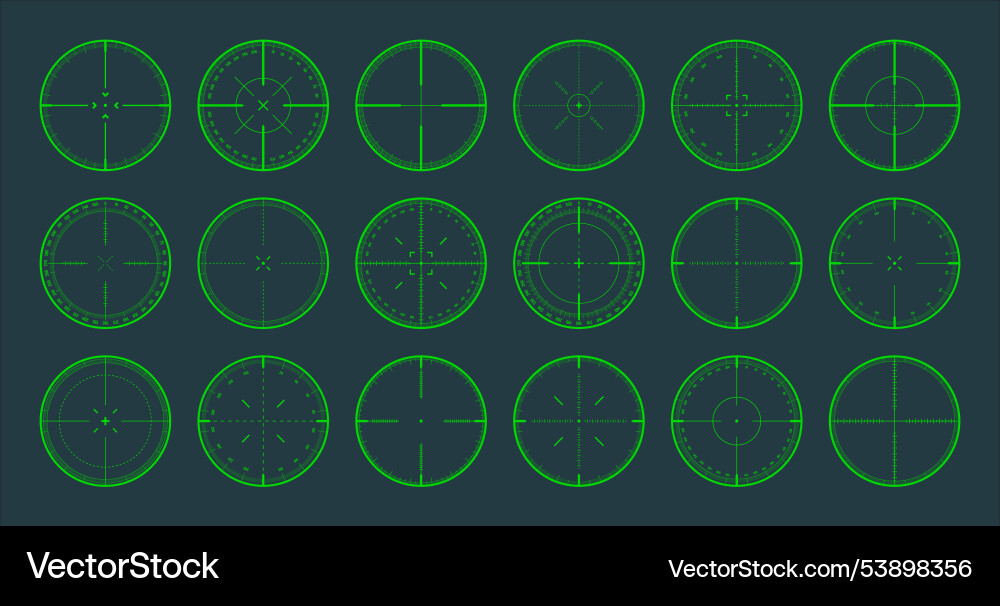Various sniper rifle sights with degree scale Vector Image
