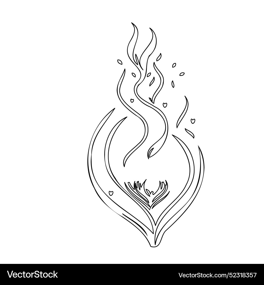 Candle flame fire heart outline sketch Royalty Free Vector