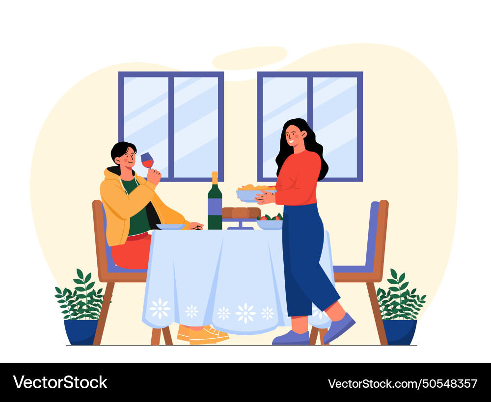 Couple dinner together Royalty Free Vector Image