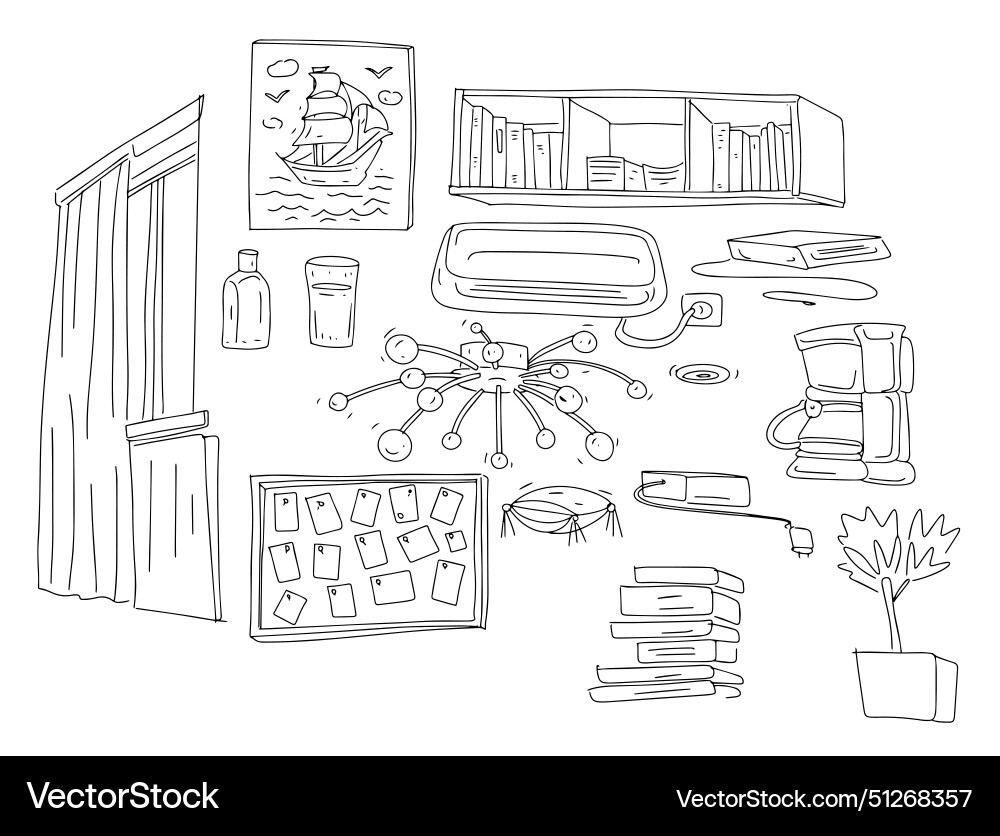 Furniture bookshelf hand drawn graphic doodle Vector Image