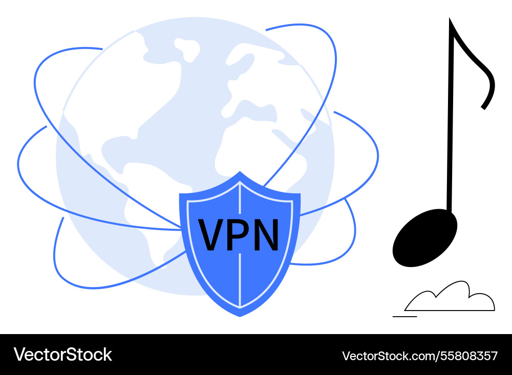 Global vpn shield with music note representation Vector Image
