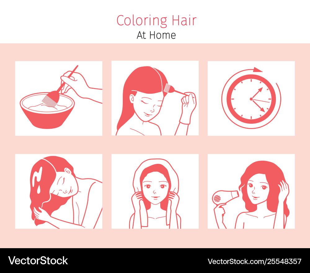 Hair colouring process steps young woman Vector Image