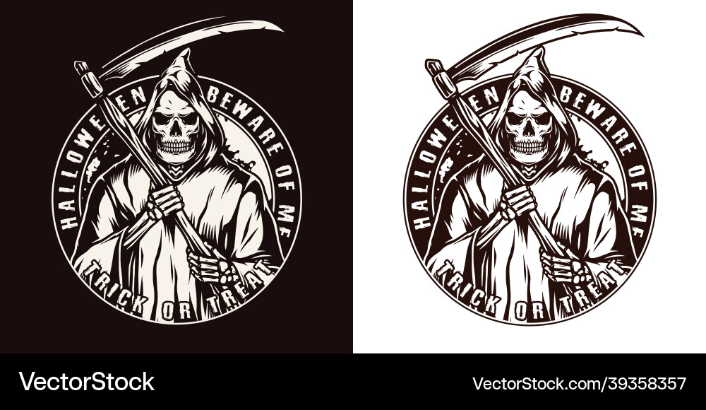 Halloween monochrome round emblem Royalty Free Vector Image