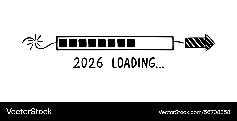 2026 rocket loading bar doodle hand drawn new year