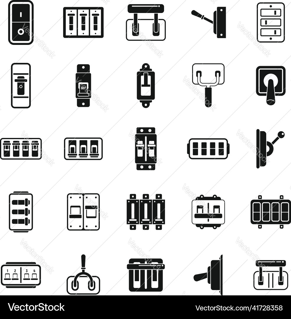 Breaker switch icons set simple cable Royalty Free Vector