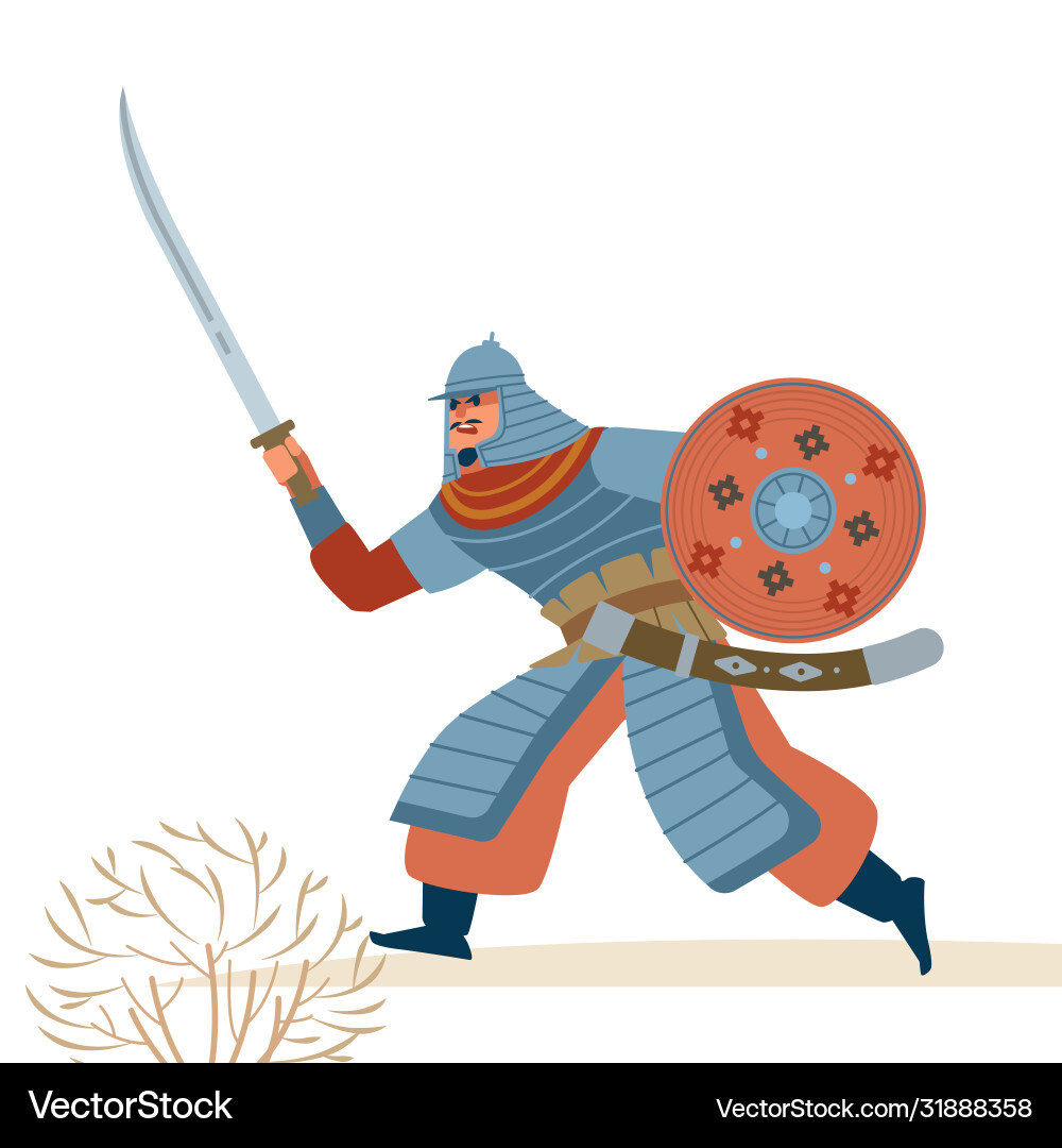 Central asian strong warrior character cartoon Vector Image