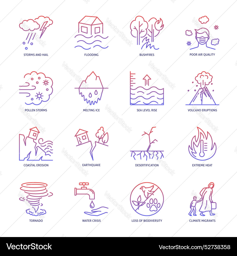 Climate Change Effects Icon Set Royalty Free Vector Image