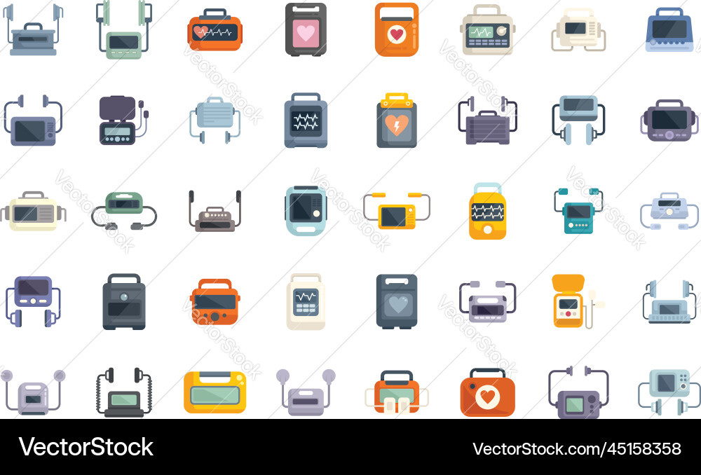 Defibrillator Icon Set - Medical Aid Royalty Free Vector