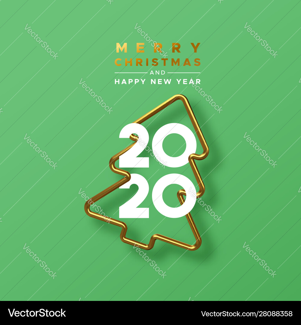 Gold 3D Pine Tree 2020 Card Royalty Free Vector Image
