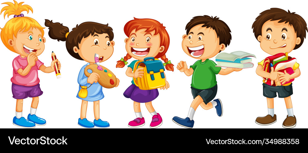 Group young children cartoon character Royalty Free Vector