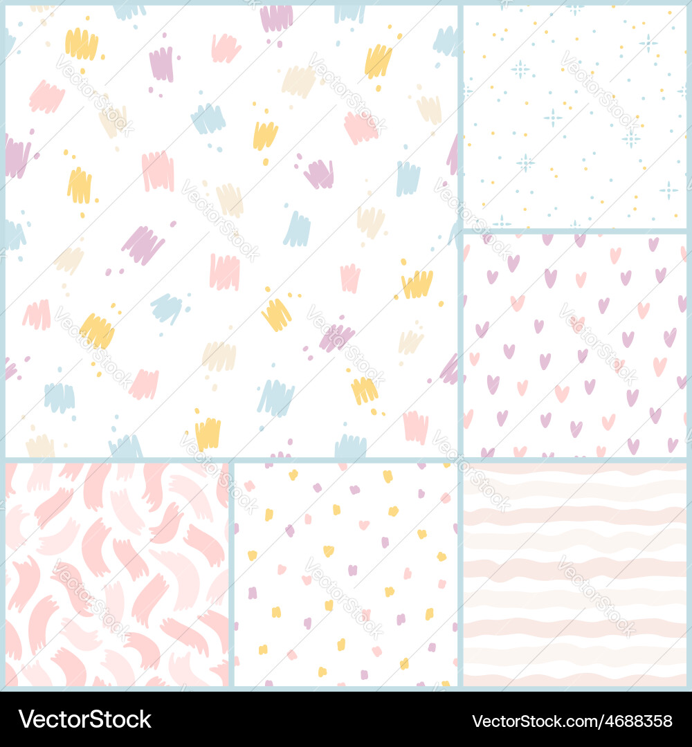 Hand drawn brushes seamless patterns collection Vector Image