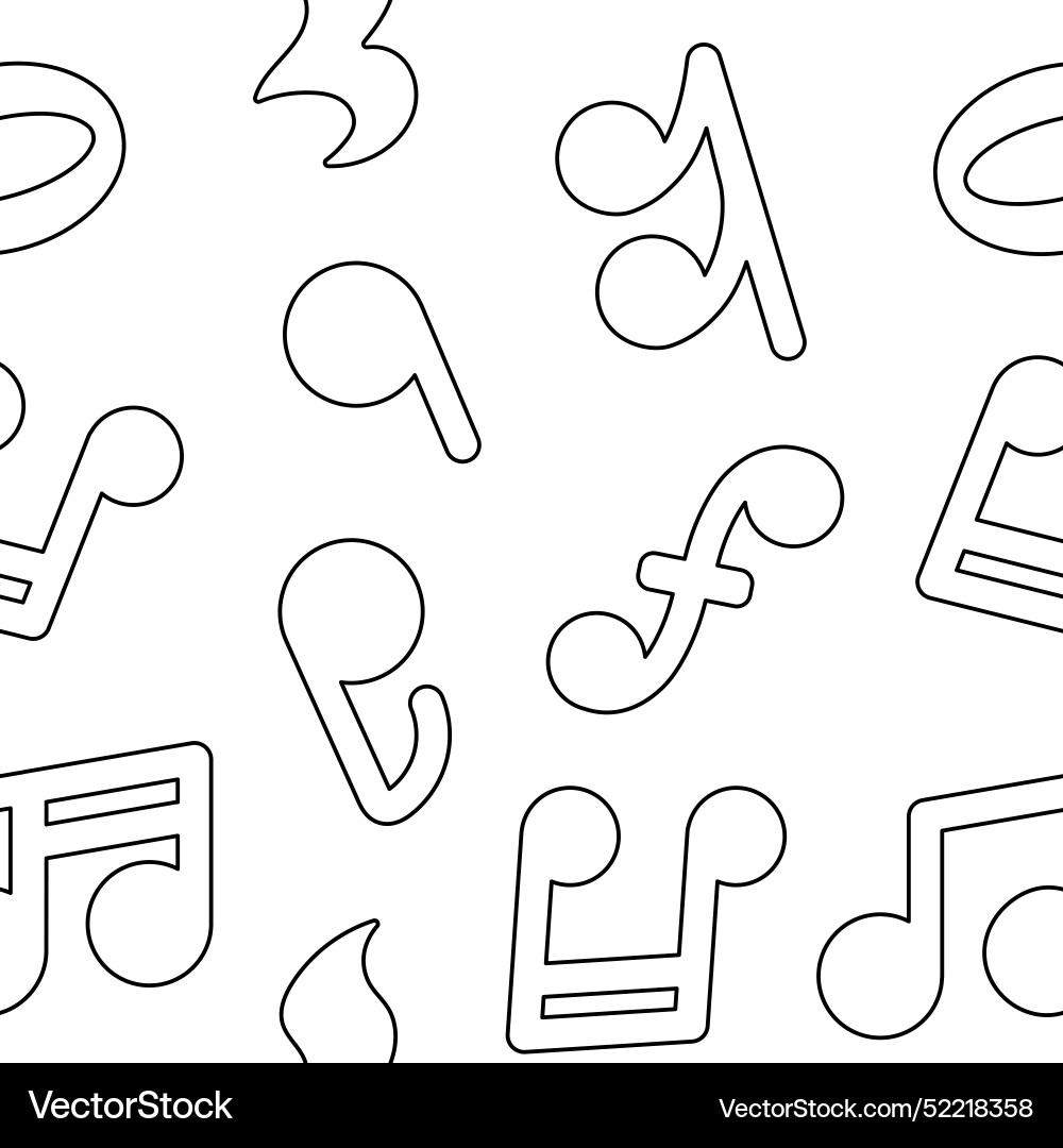 Musical notes seamless pattern coloring page Vector Image