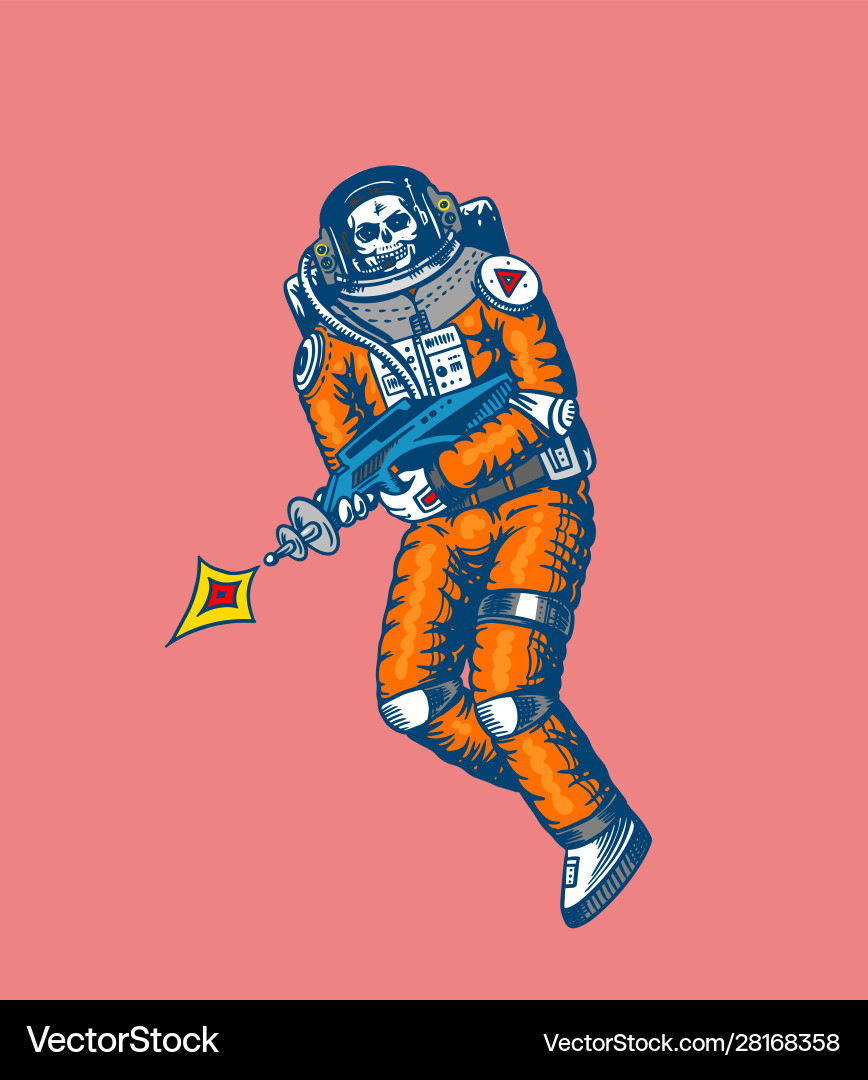 Soaring spaceman skeleton with space weapons Vector Image