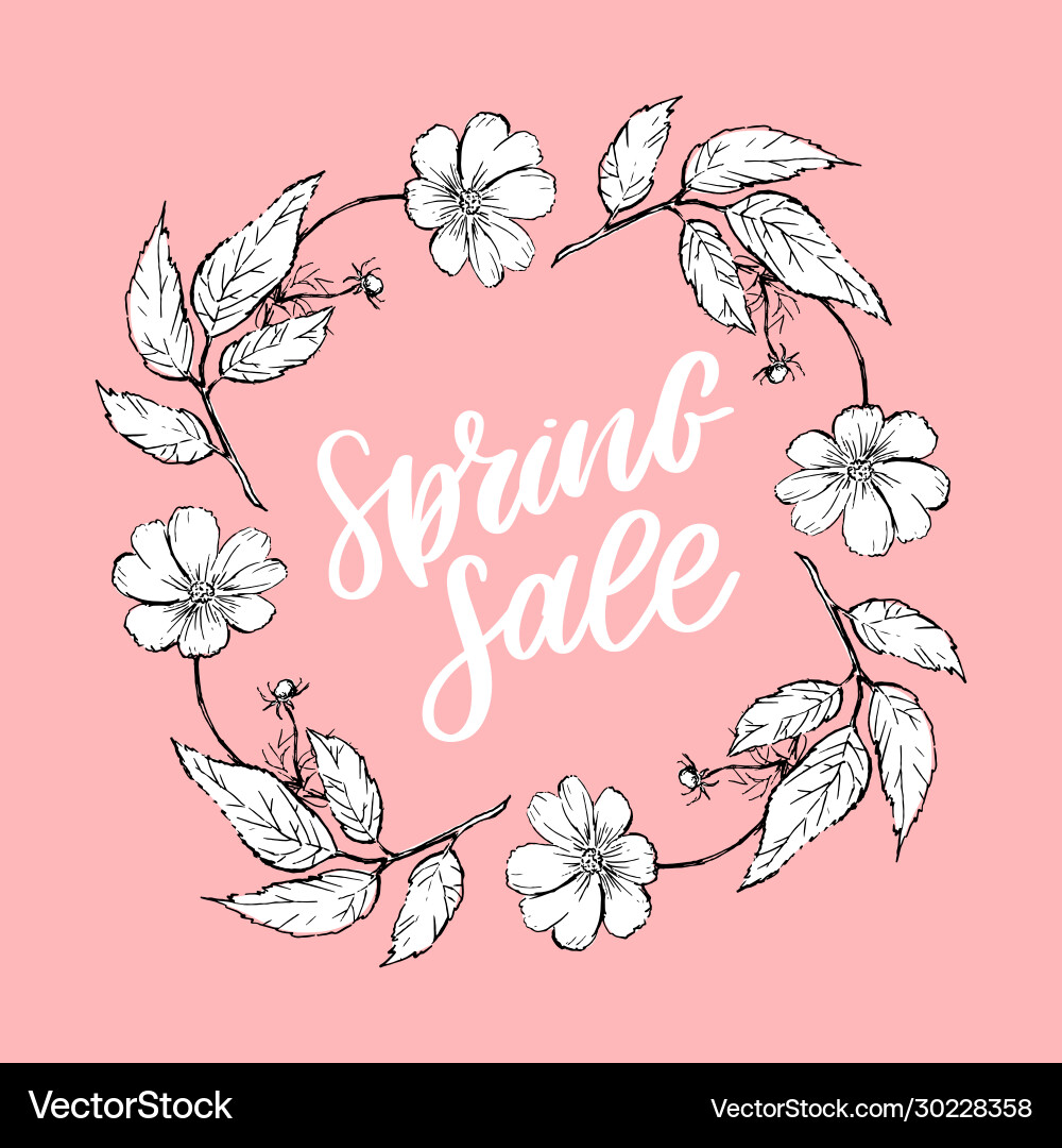 Spring sale word letters made flowers Royalty Free Vector