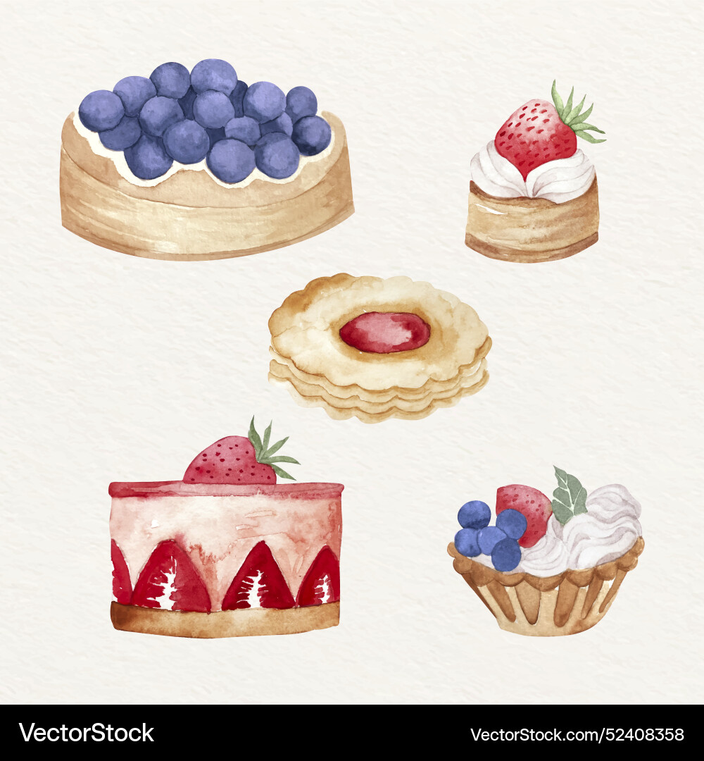 Watercolor bakery elements collection Royalty Free Vector