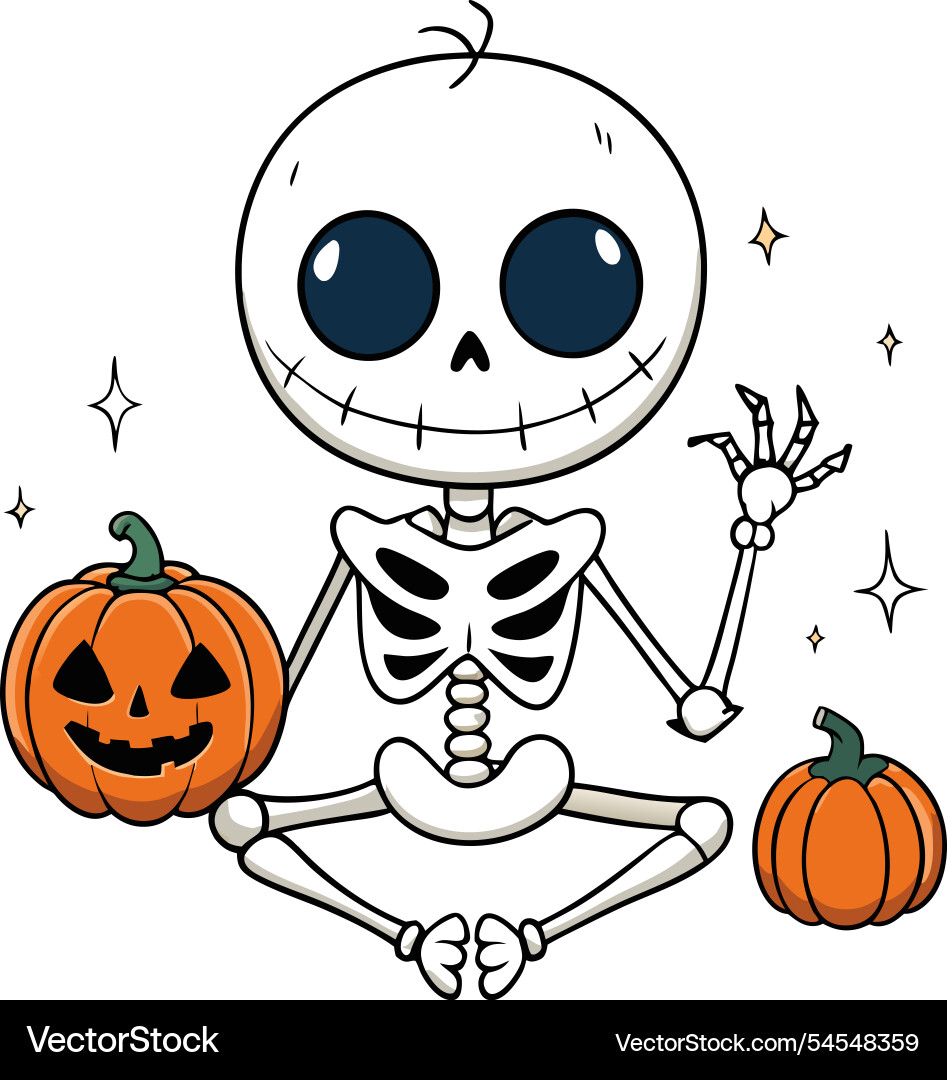A spooky halloween cartoon-style skeleton holding Vector Image