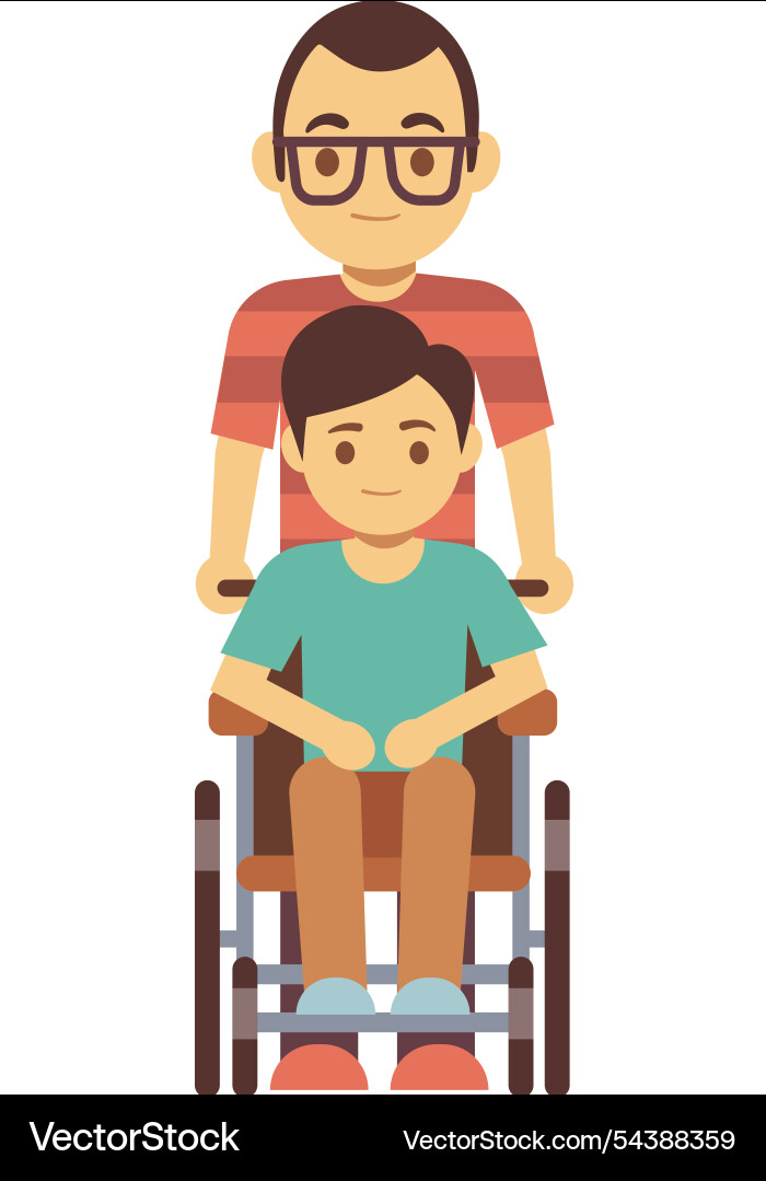Dad push son wheelchair disabled kid character Vector Image