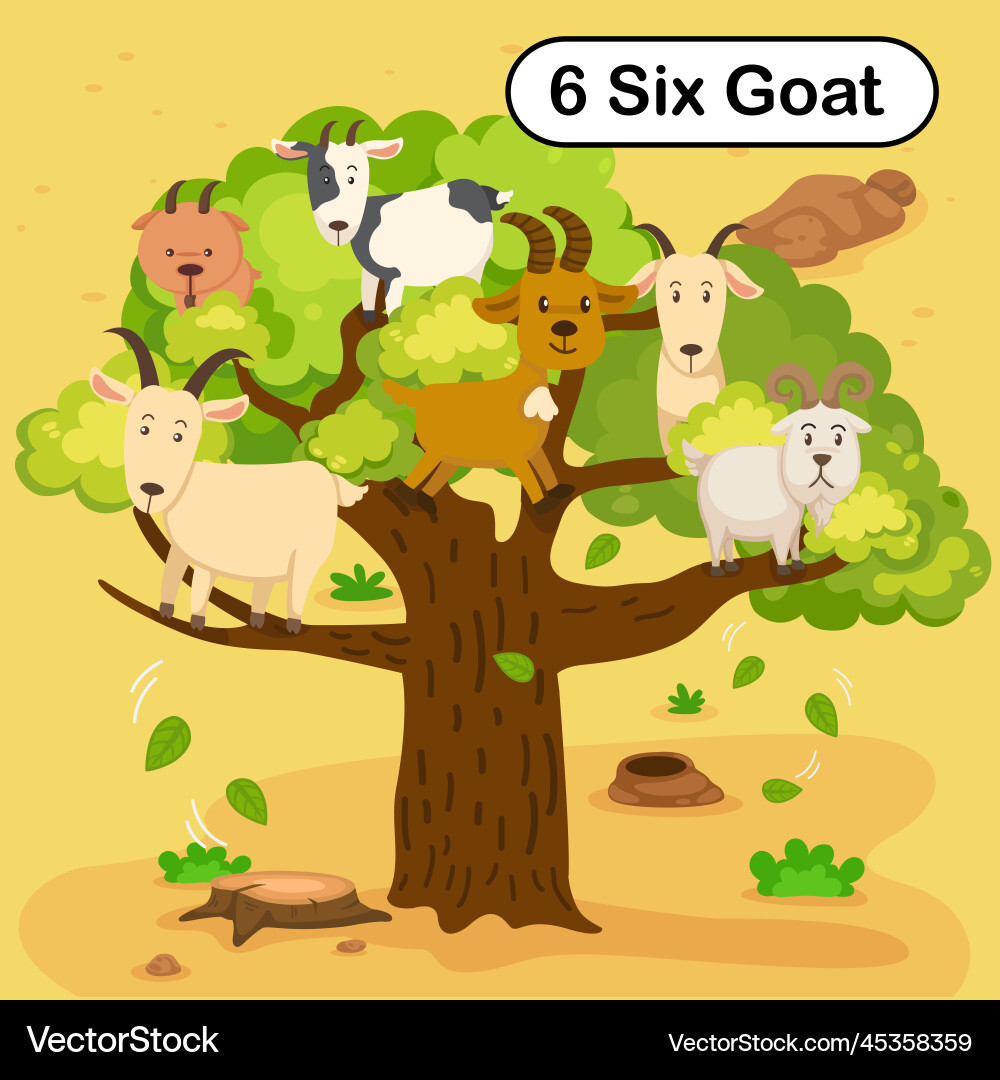 Flashcard number six with 6 goat learning for kid Vector Image