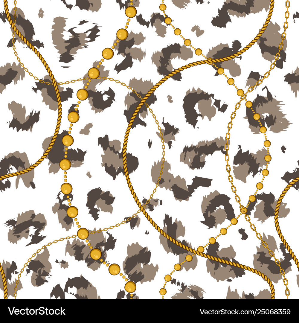 Golden chains on leopard skin Royalty Free Vector Image