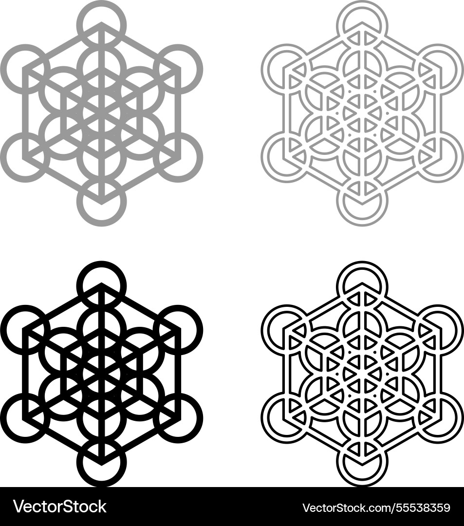 Metatron cube sacred geometry set icon grey black Vector Image