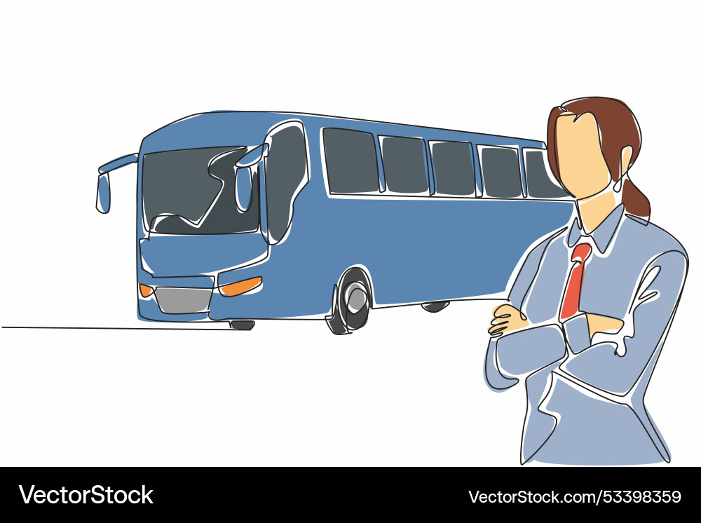 Single one line drawing female driver pose Vector Image