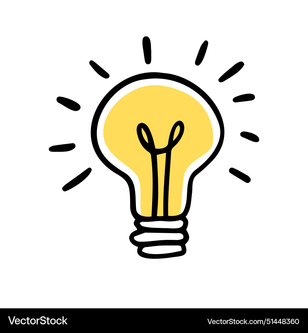 Light bulb idea rays shine doodle cartoon flat Vector Image