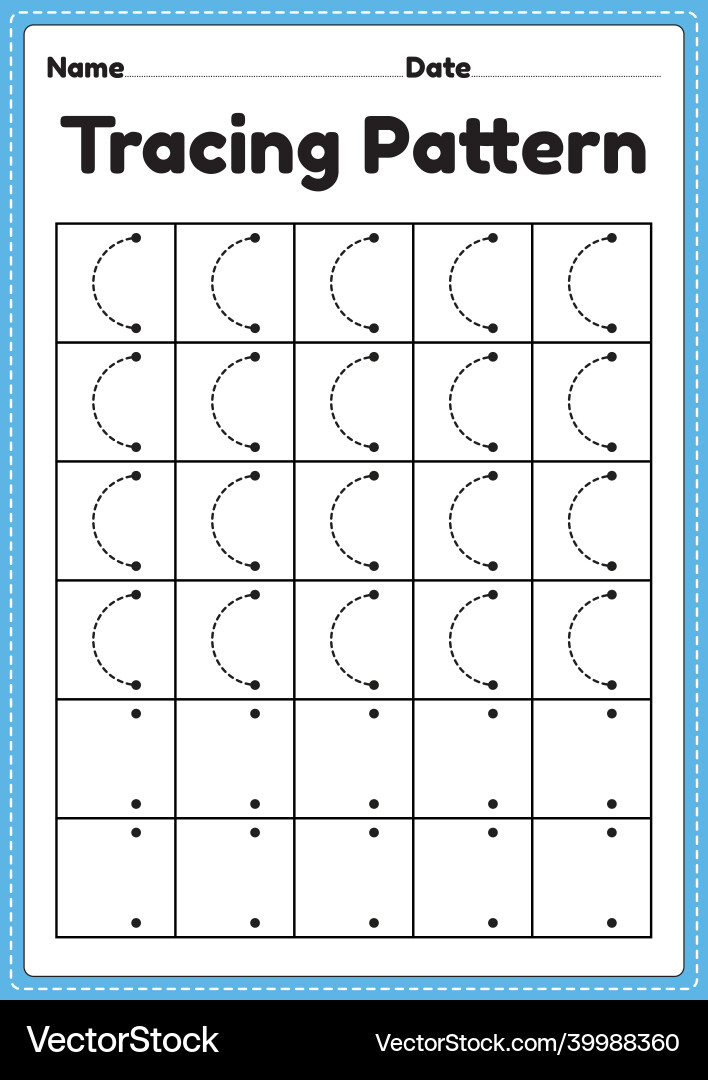 Tracing pattern left curve lines worksheet Vector Image