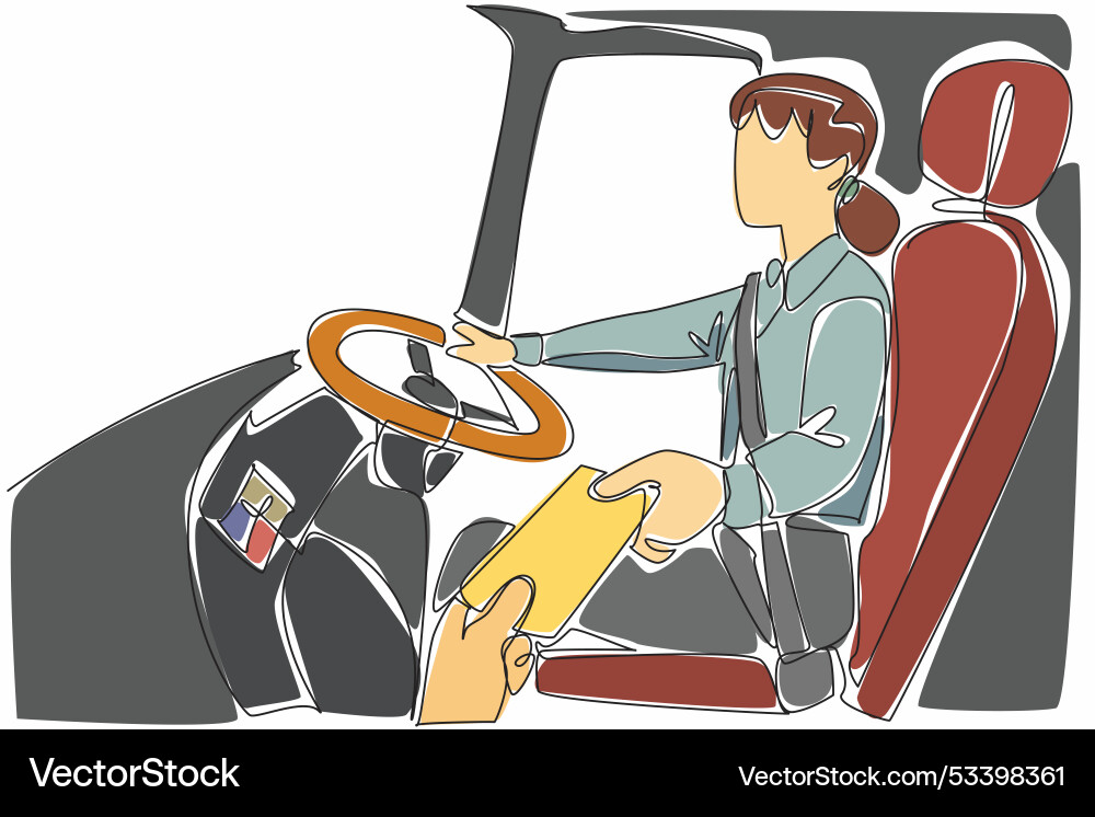Continuous one line drawing female driver Vector Image