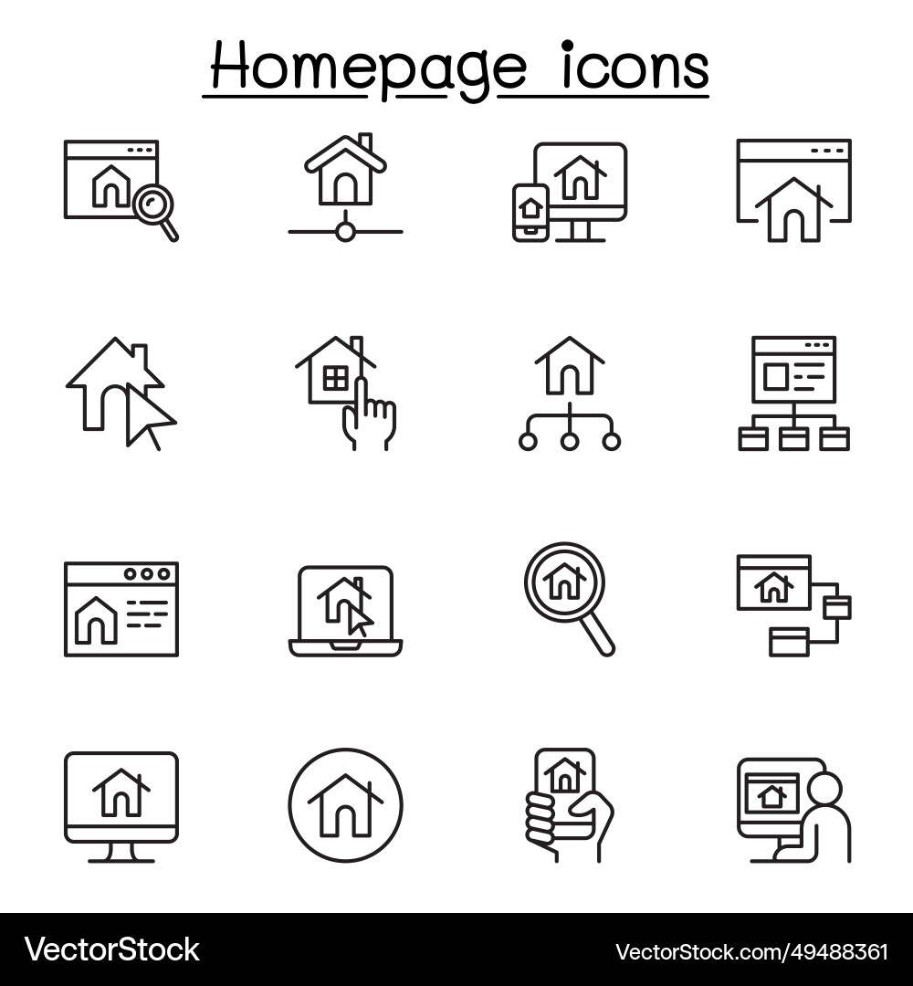 Homepage icon set in thin line style Royalty Free Vector