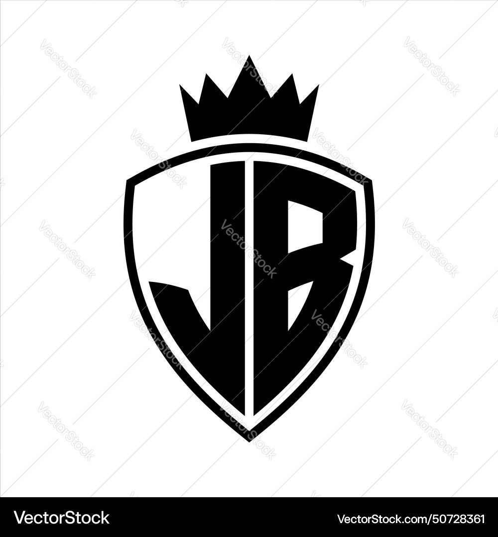 Jb letter monogram shield and crown outline shape Vector Image