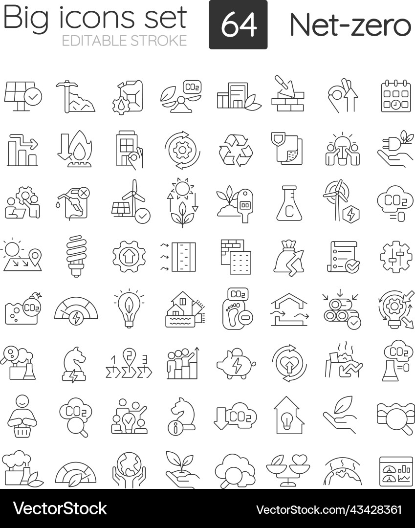 Net zero strategies linear icons set Royalty Free Vector