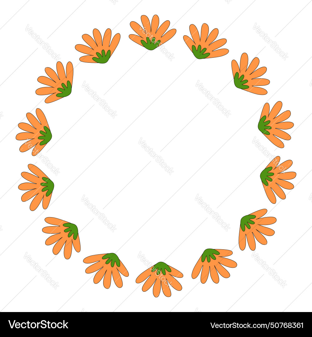 Round flower frame from simple orange flowers Vector Image