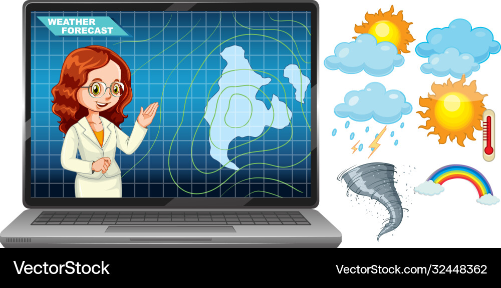 Anchorman reporting weather forecast on laptop Vector Image