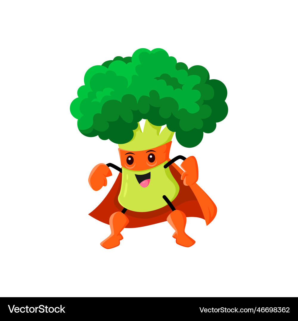 Cartoon broccoli super hero vegetable character Vector Image