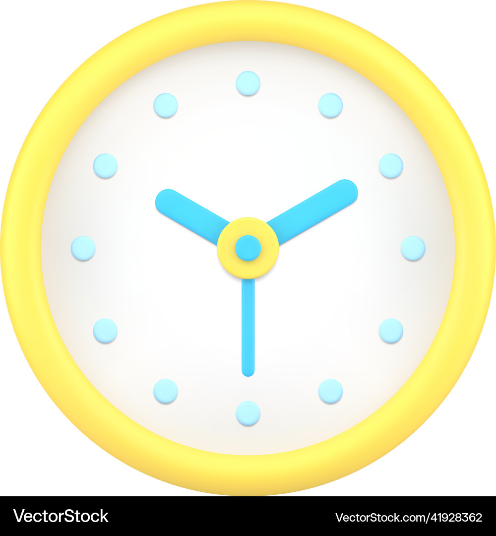 Yellow circle clock 3d icon Royalty Free Vector Image
